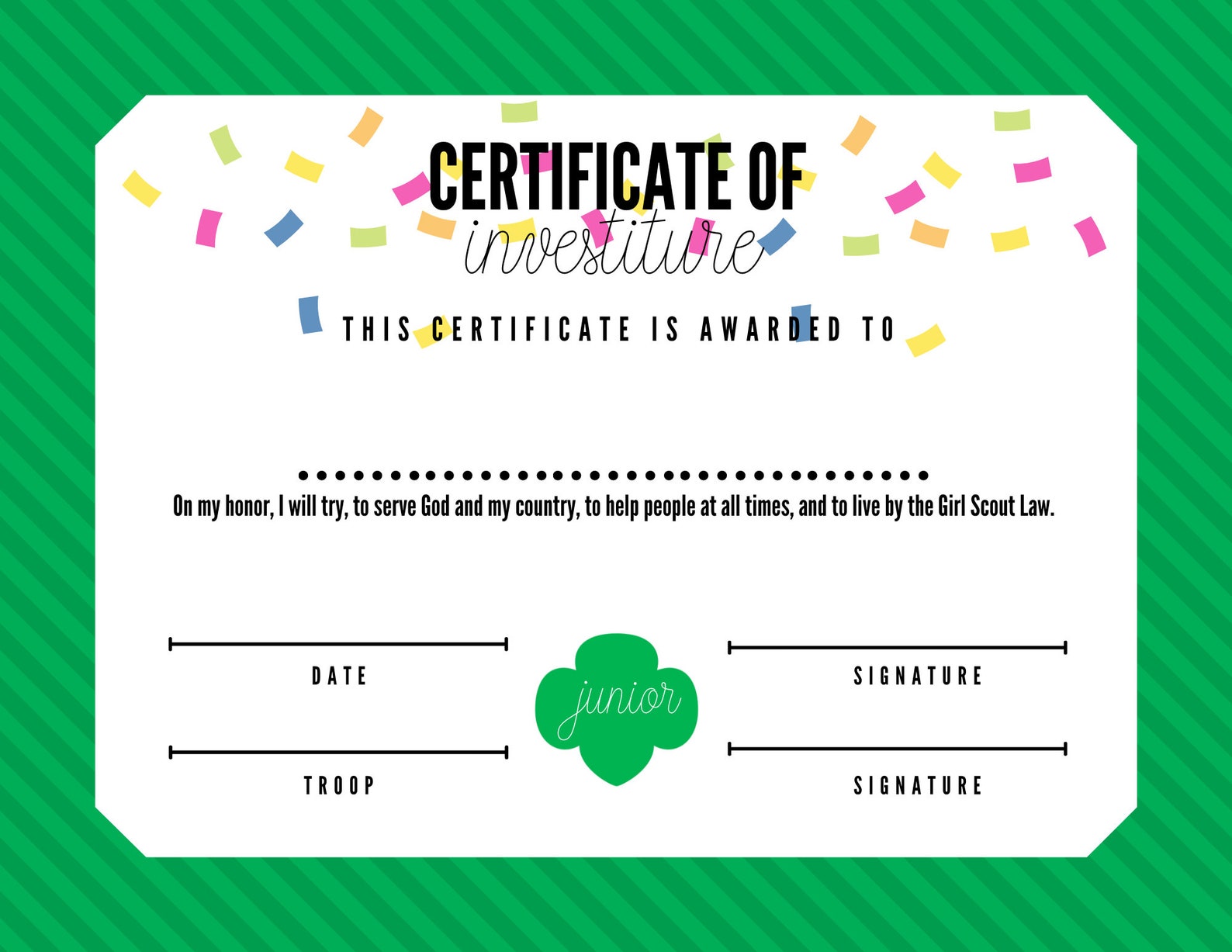 Junior Girl Scout Investiture/rededication Certificate - Etsy