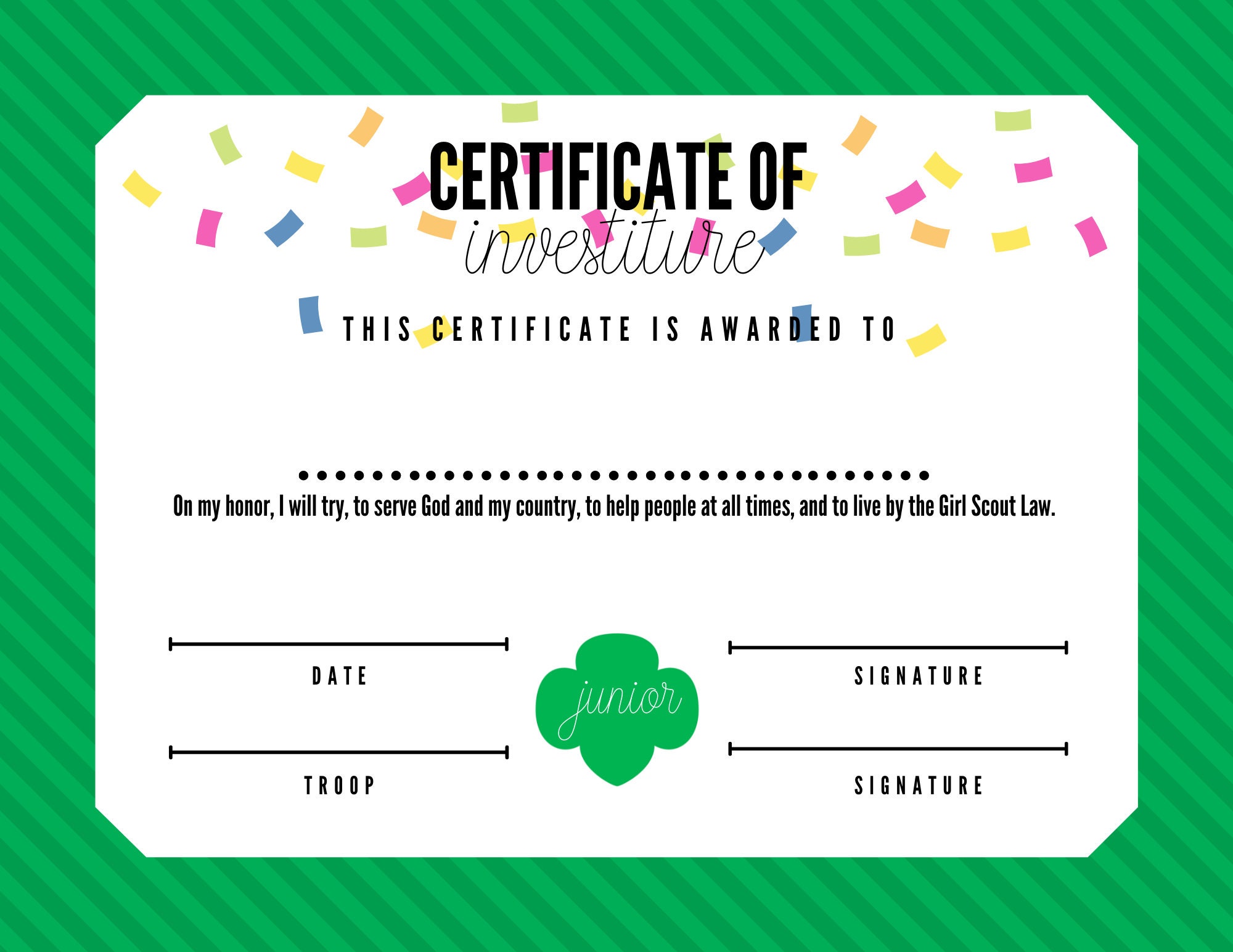 Junior Girl Scout Investiture/rededication Certificate - Etsy