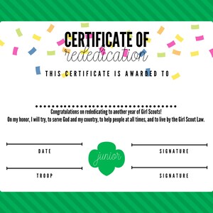 Junior Girl Scout Investiture/rededication Certificate - Etsy