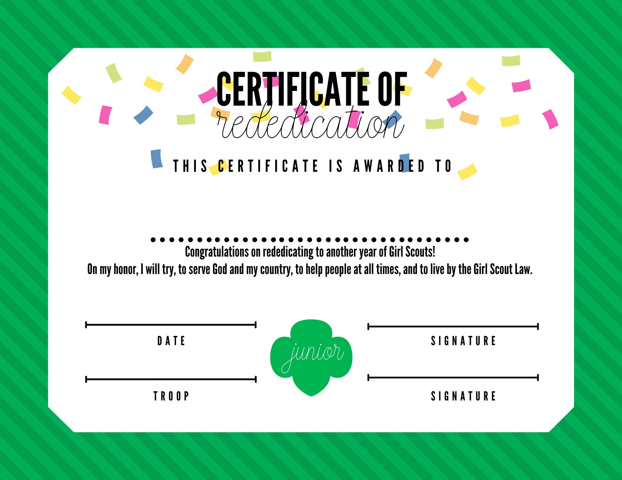 Junior Girl Scout Investiture/rededication Certificate - Etsy