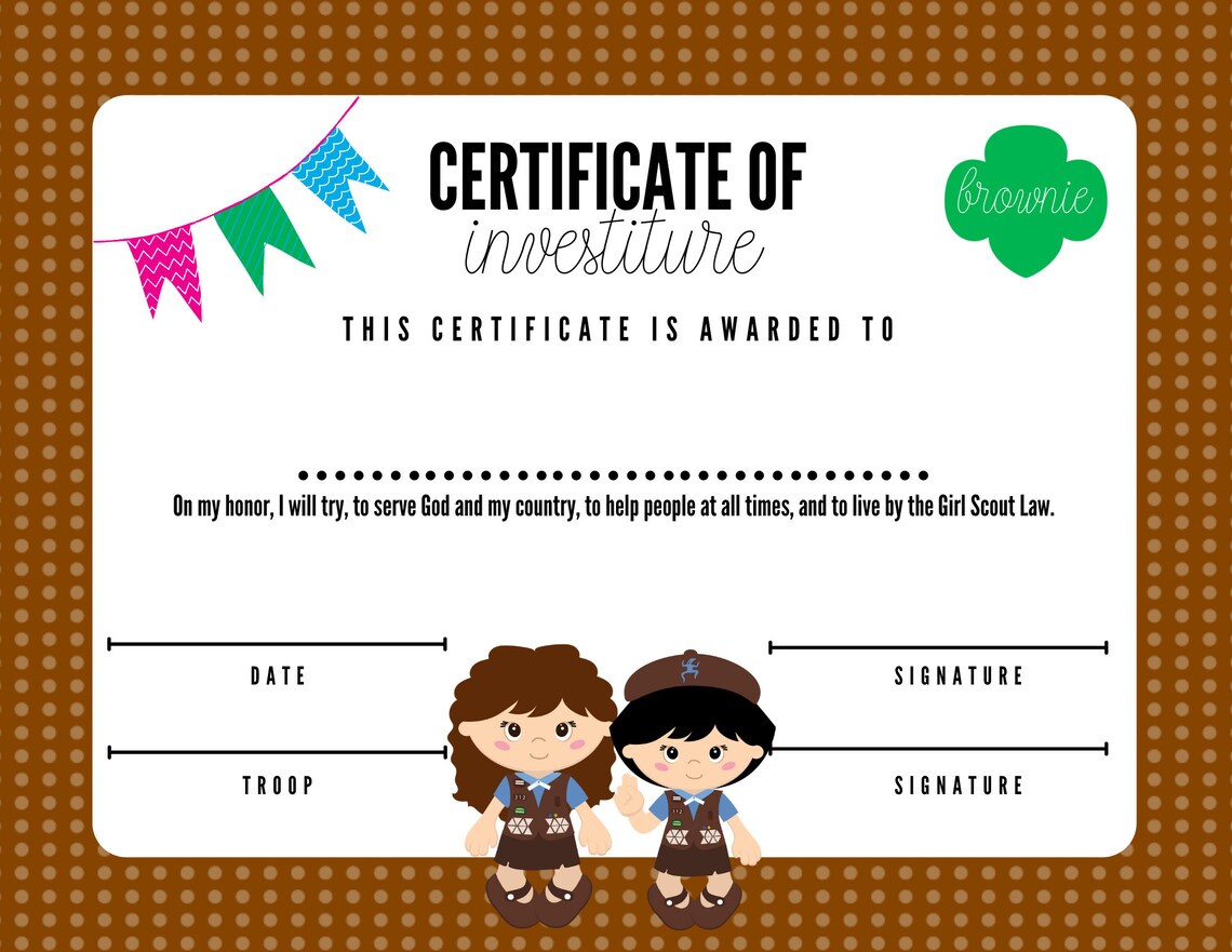 Brownie Investiture & Rededication Certificates Girl Scouts - Etsy