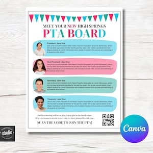 Customizable Meet the PTA Board Flyer | PTO PTSA Board Officer ...
