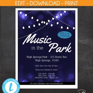 Concert Flyer and Poster Template, Music in the Park, Summer Music ...