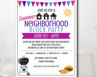 Neighborhood Block Party Flyer Summer Backyard Party Invite | Etsy