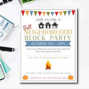 Fall Neighborhood Block Party Flyer Template, Fall Backyard Party ...