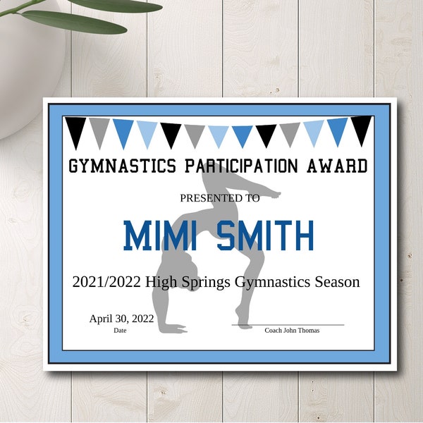 Gymnastics Certificate Template - Etsy