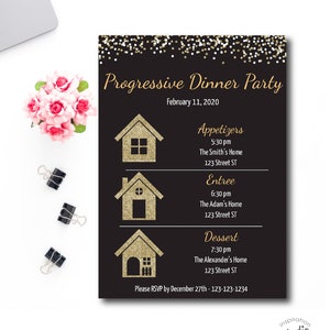 Progressive Dinner Party Invite Template, Neighborhood Dinner Party ...
