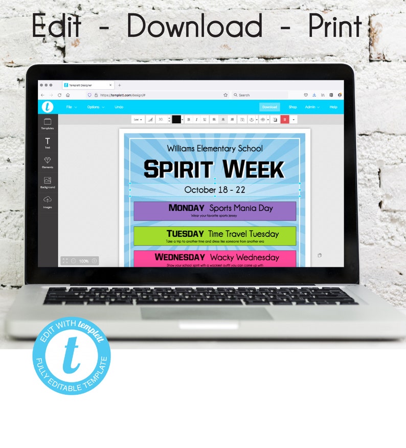 School Spirit Week Flyer Template, School Spirit Week Schedule, PTA ...