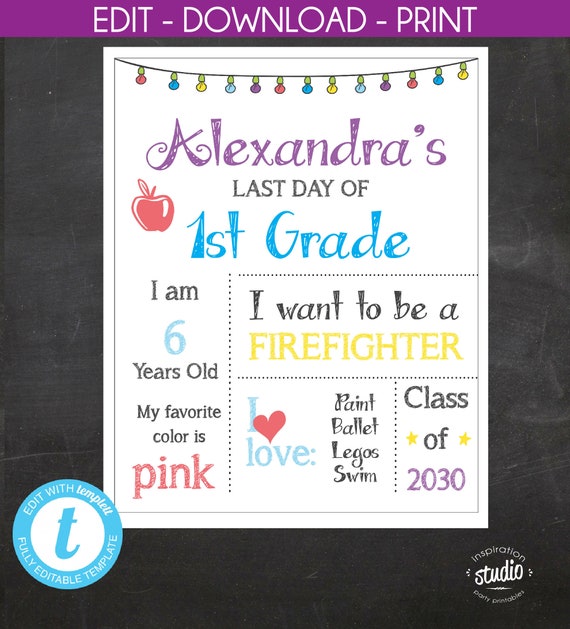 Last Day of School, Chalkboard sign, Last Day Poster, Back to School ...