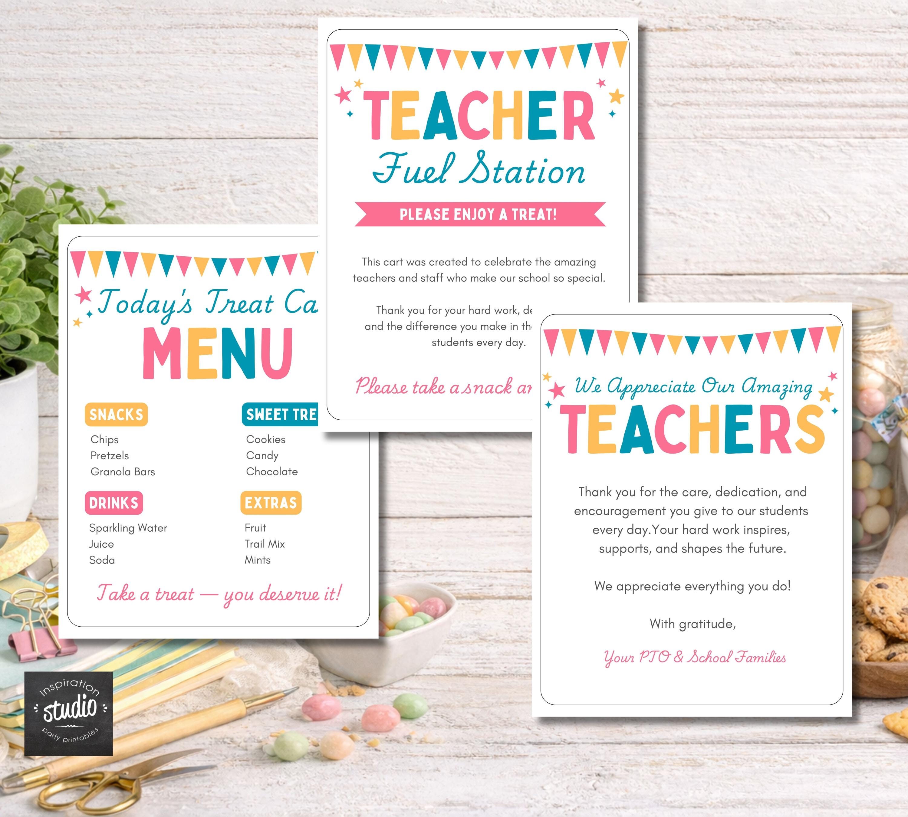 Teacher Appreciation Snack Cart Signs | Menu, Welcome and Thank You ...