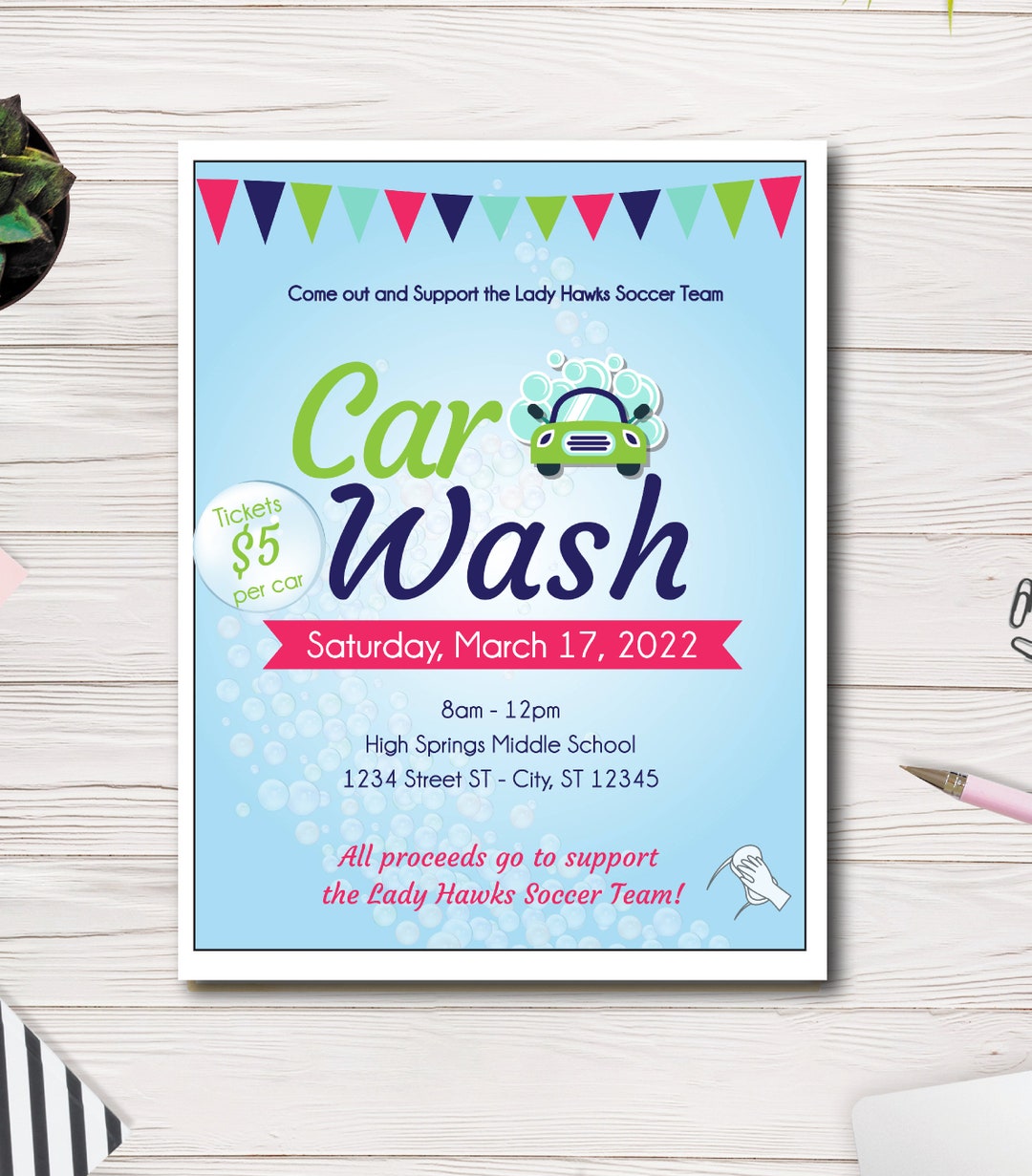 Easy-to-use Car Wash Fundraiser Flyer for Schools, Churches, Clubs and ...