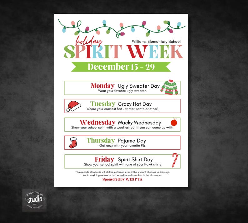 Christmas Spirit Week Flyer Template | School Holiday Theme Week ...