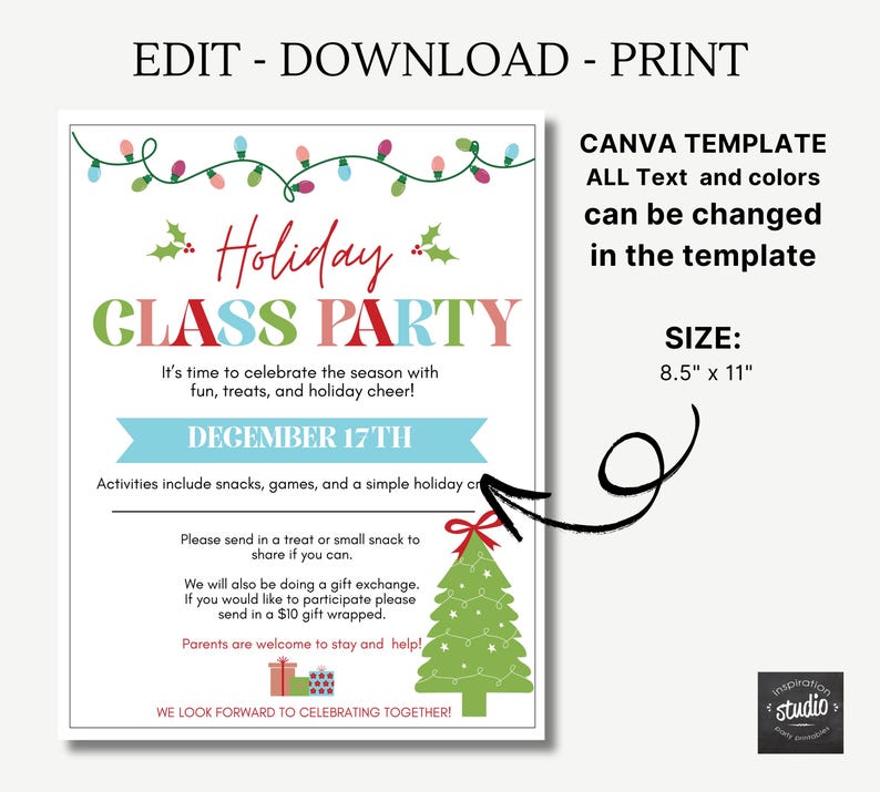 Holiday Class Party Flyer Template | Christmas School Party ...