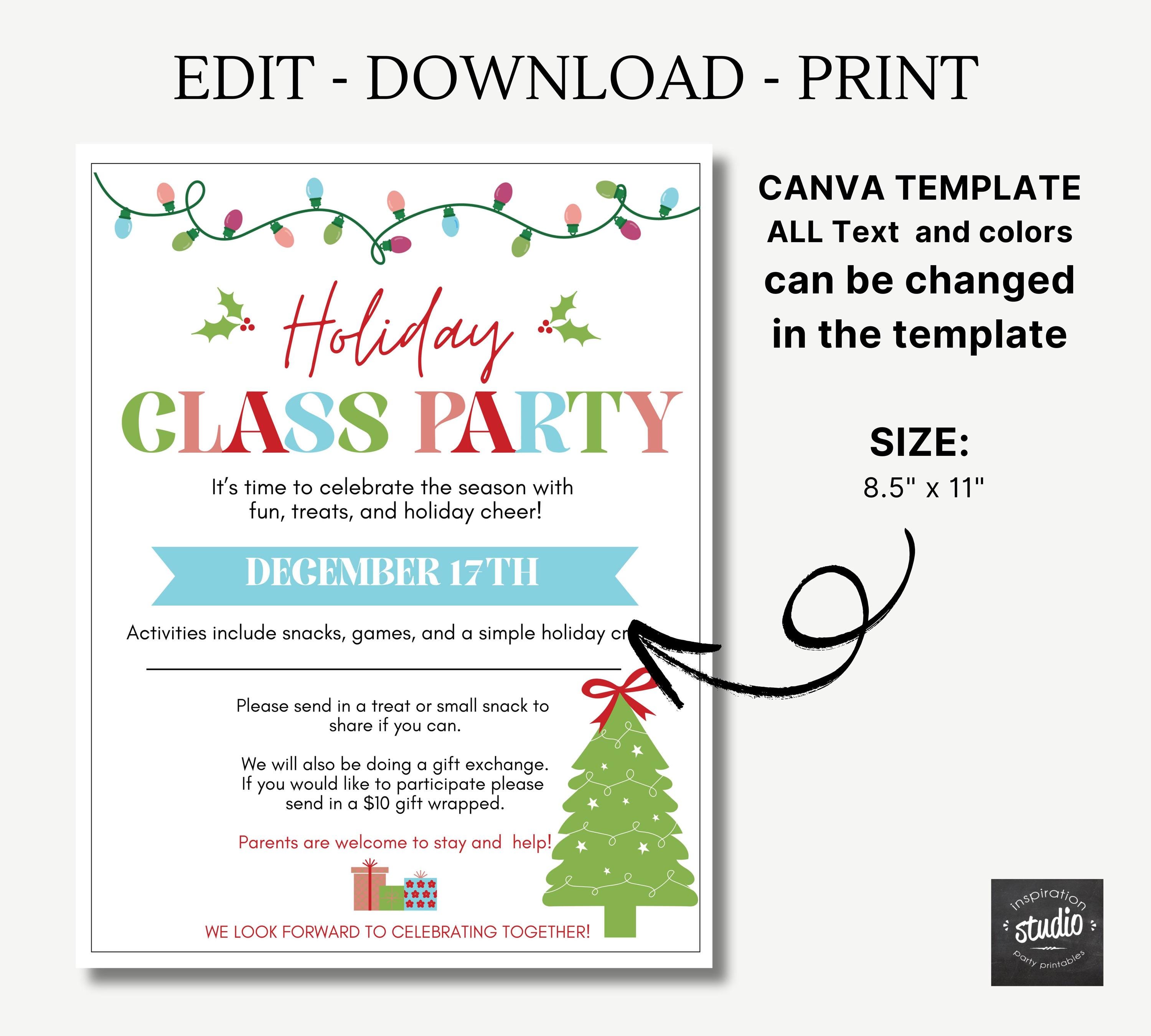 Holiday Class Party Flyer Template | Christmas School Party ...