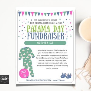 Pajama Day Fundraiser Flyer Template, School Fundraiser Flyer, PTA, PTO ...