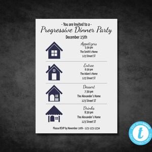 Progressive Dinner Party Invite Template Friend Potluck Invite Four ...