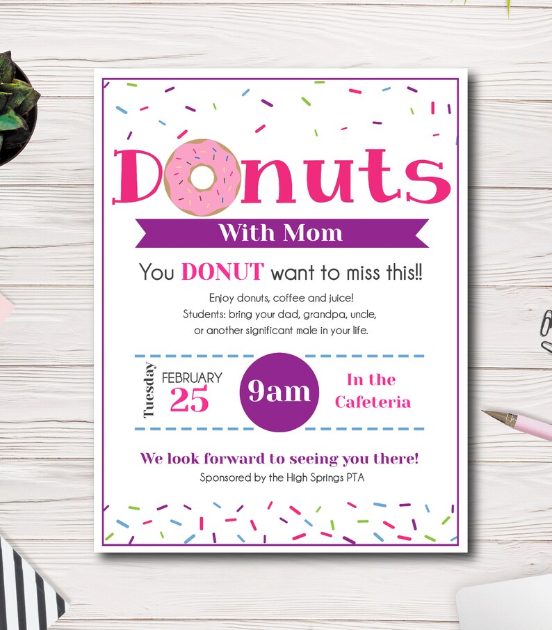 Donuts With Dad Flyer Template Donuts With Mom Flyer PTA - Etsy