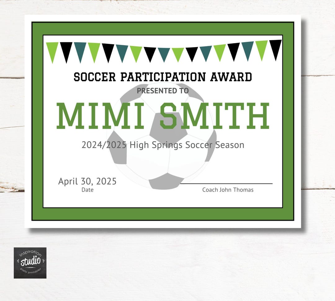 Editable End of Season Soccer Award Certificates | Custom Printable ...