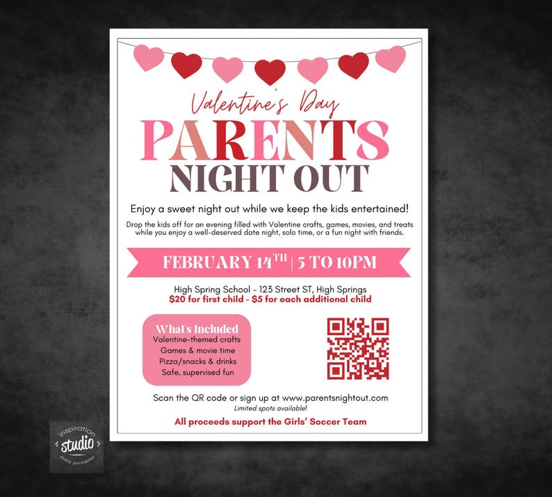 Valentine Parents Night Out Flyer Template | School Fundraiser ...