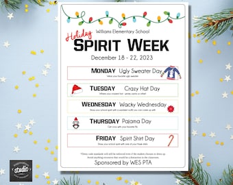 EDITABLE Christmas Spirit Week Flyer Canva Template, School Spirit ...