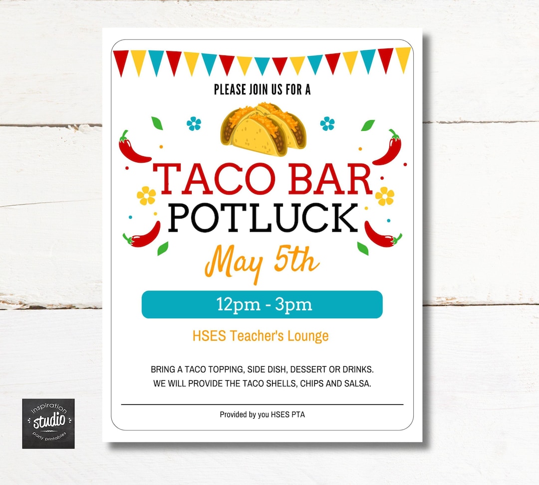 Taco Bar Potluck Flyer Template | Mexican Dinner Night | Taco Night ...