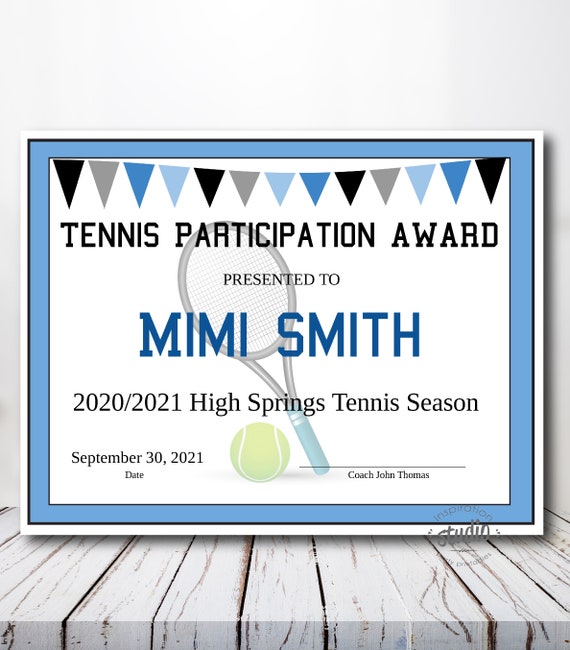 Editable End of Season Tennis Participation Award Certificates, Custom ...
