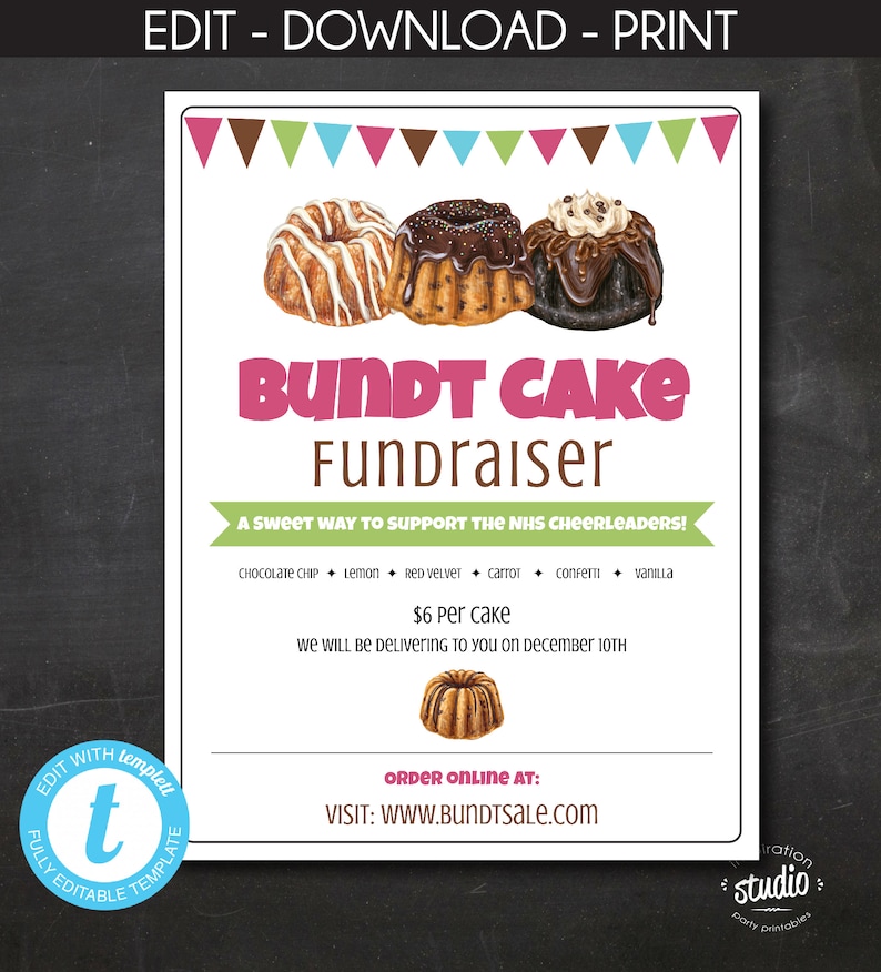 Bundt Cake Sale Fundraiser Flyer Template | School Bake Sale Fundraiser ...