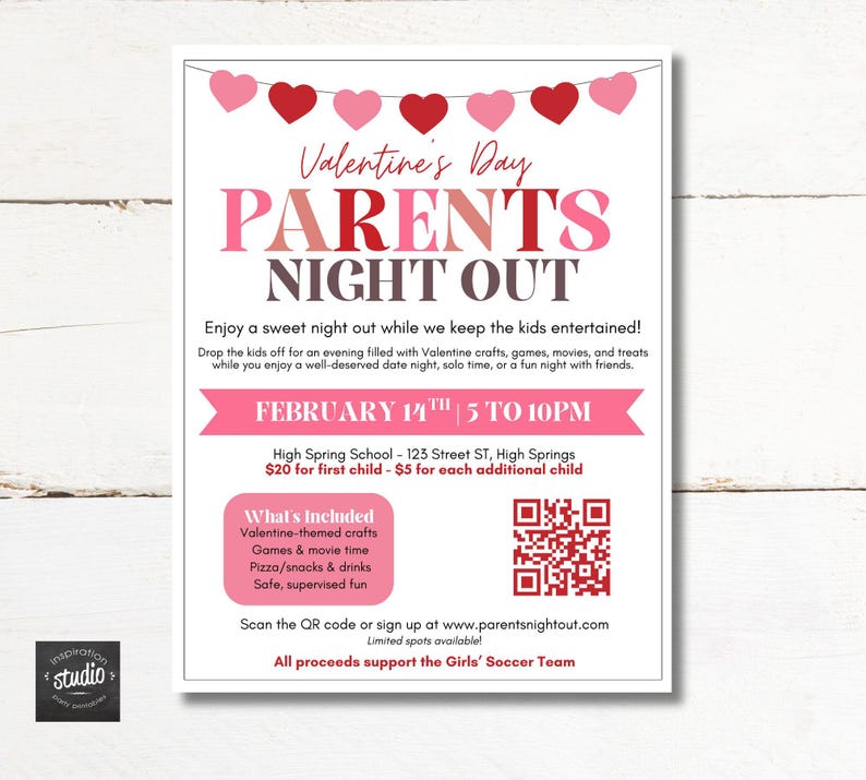 Valentine Parents Night Out Flyer Template | School Fundraiser ...