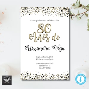 80 Años De, Spanish, 80th Birthday Invitation Template, White With ...