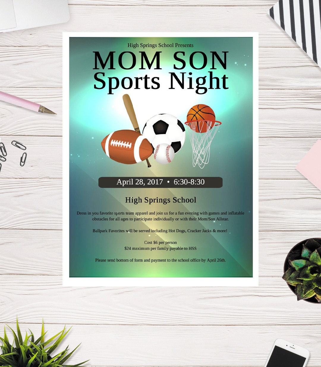 Mother Son Sports Night Flyer Template Field Day Sports Fun Night ...