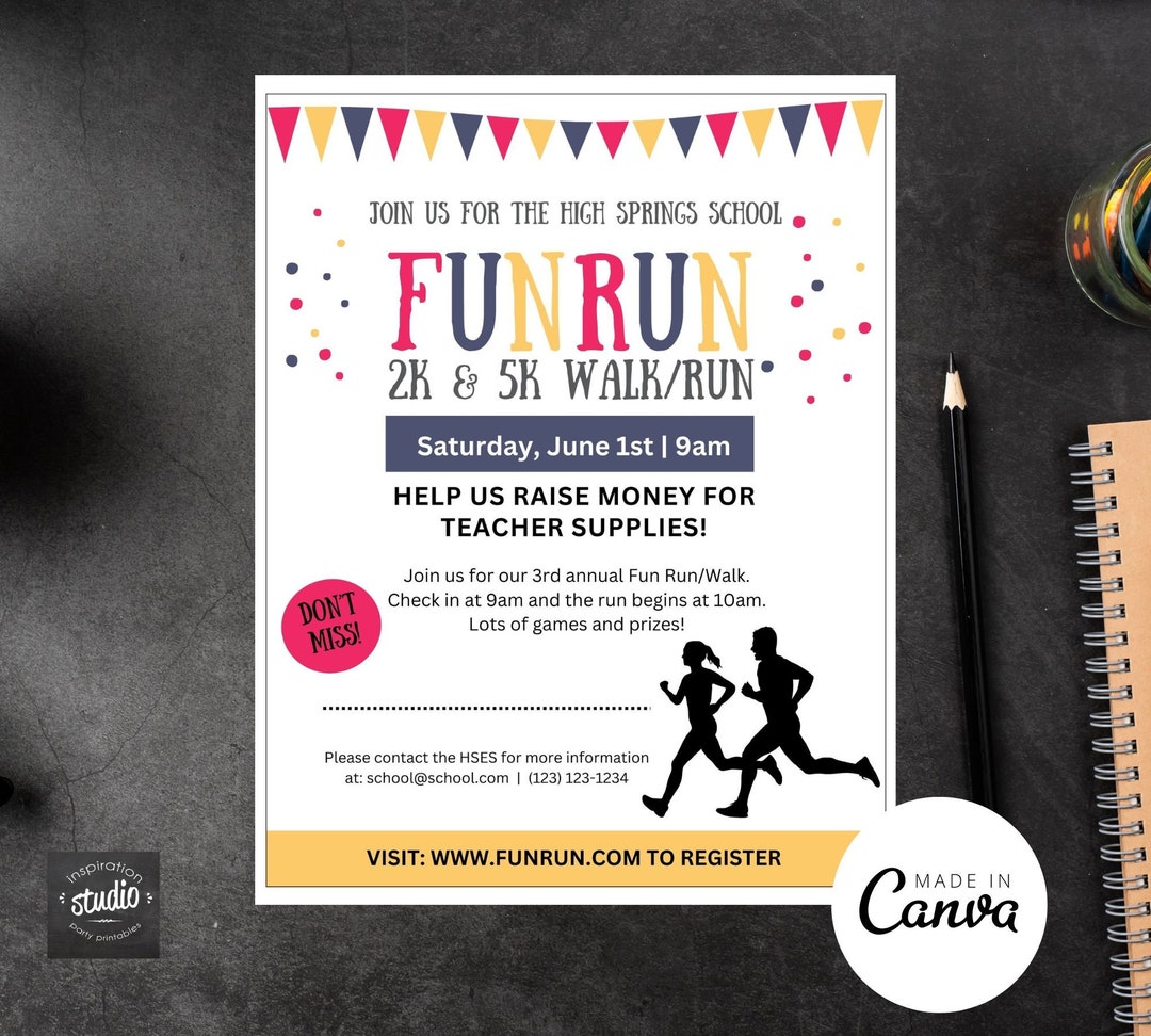 Fun Run Fundraiser Flyer Template | Fun Walk, 5k Run, 2k Walk, Jog a ...