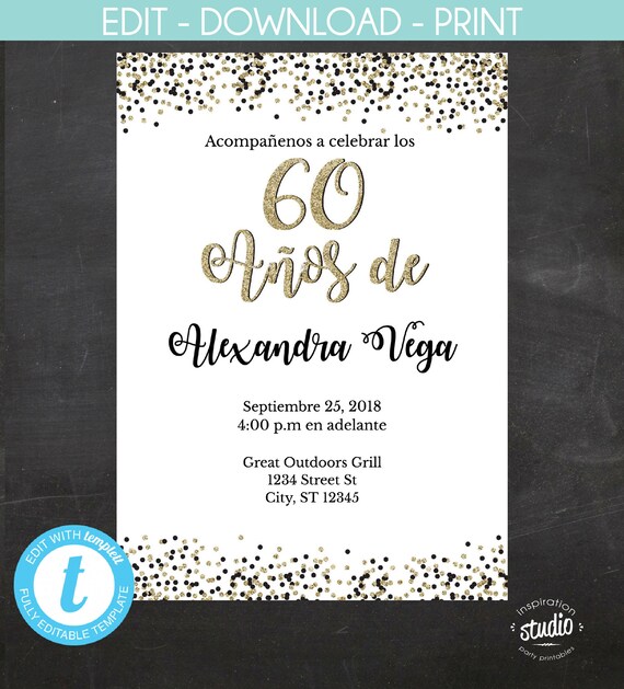 60 A os De Spanish 60th Birthday Invitation White With Black And