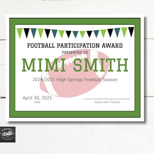 Editable End of Season Football Award Certificates, Custom Printable ...