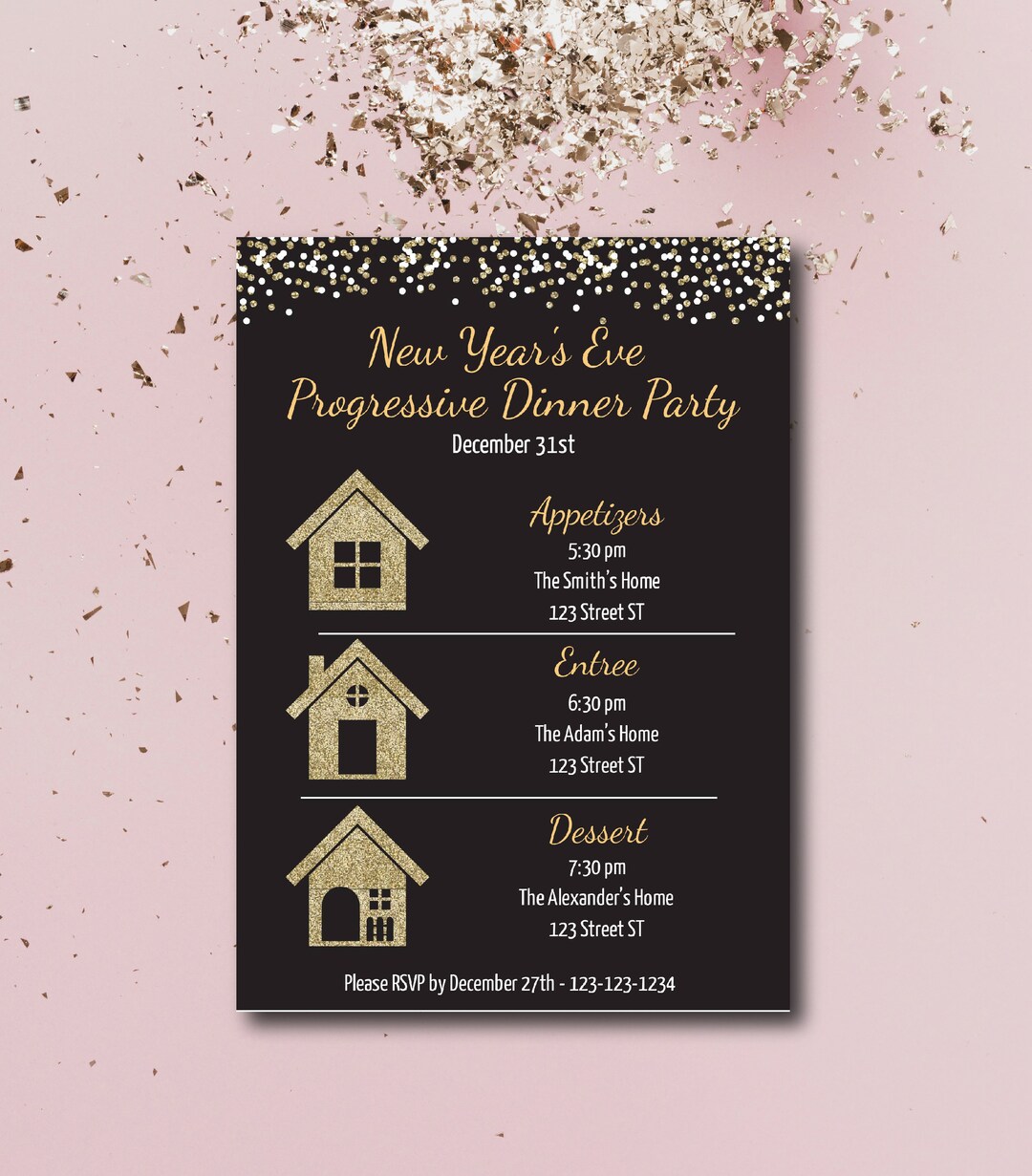 New Year's Eve Progressive Dinner Party Invite Template, NYE Potluck ...