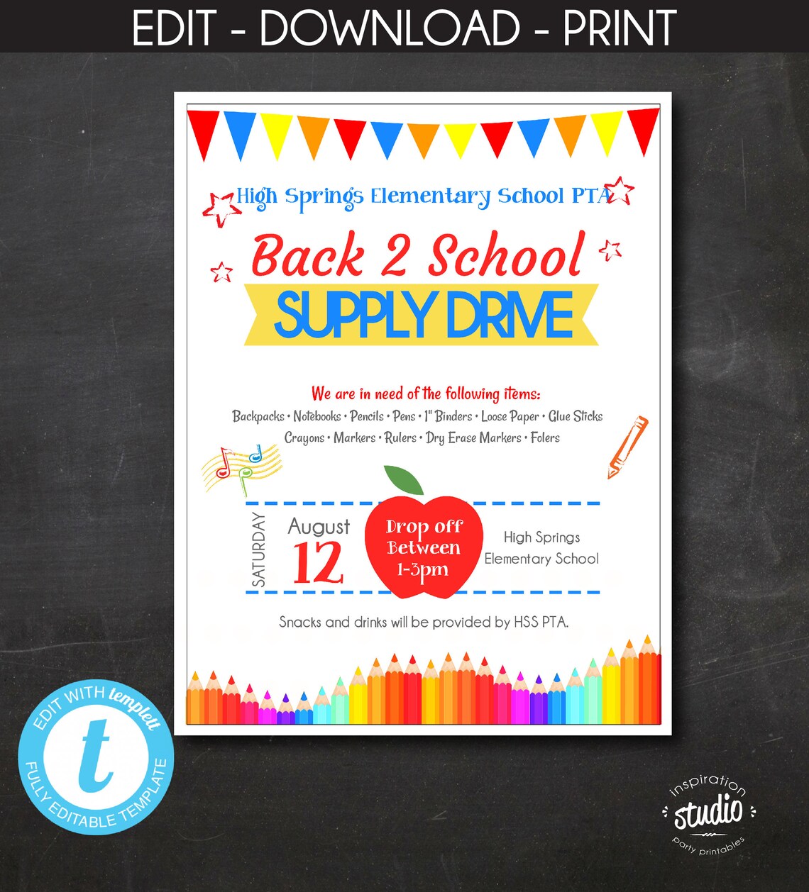 Back to School Supply Drive Event Flyer Back to School Flyer | Etsy