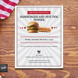 Hamburger Hot Dog Dinner Fundraiser Flyer Template | Barbecue Cookout ...