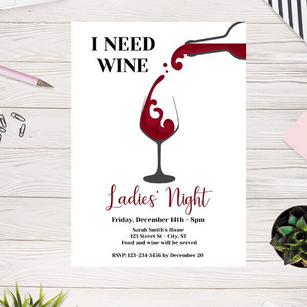 Girls Wine Night Invitation - Etsy