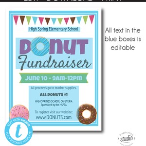 Donut Fundraiser Flyer Template Donut Sale PTA PTO School - Etsy