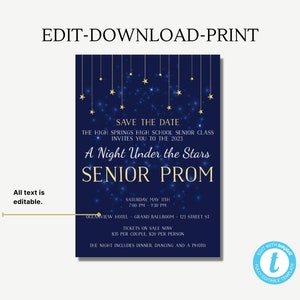 A Night Under the Stars Prom Invite Template | Save the Date Template ...