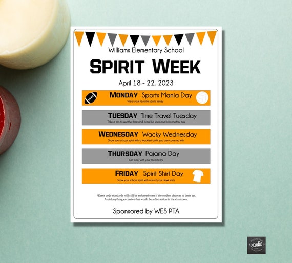 School Spirit Week Flyer Template, School Spirit Week Schedule, PTA ...