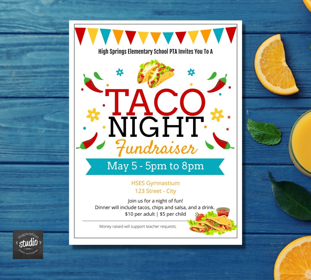 Taco Dinner Night Fundraiser Flyer Template, Mexican Night Dinner Night ...
