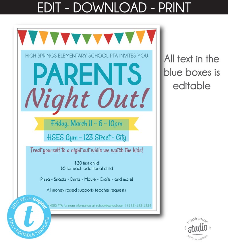 Parents Night Event Flyer Template Babysitting Flyer - Etsy