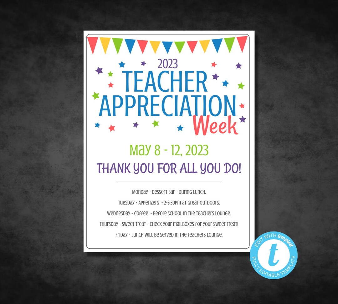 Teacher Appreciation Week Flyer Template, Elementary Teacher ...