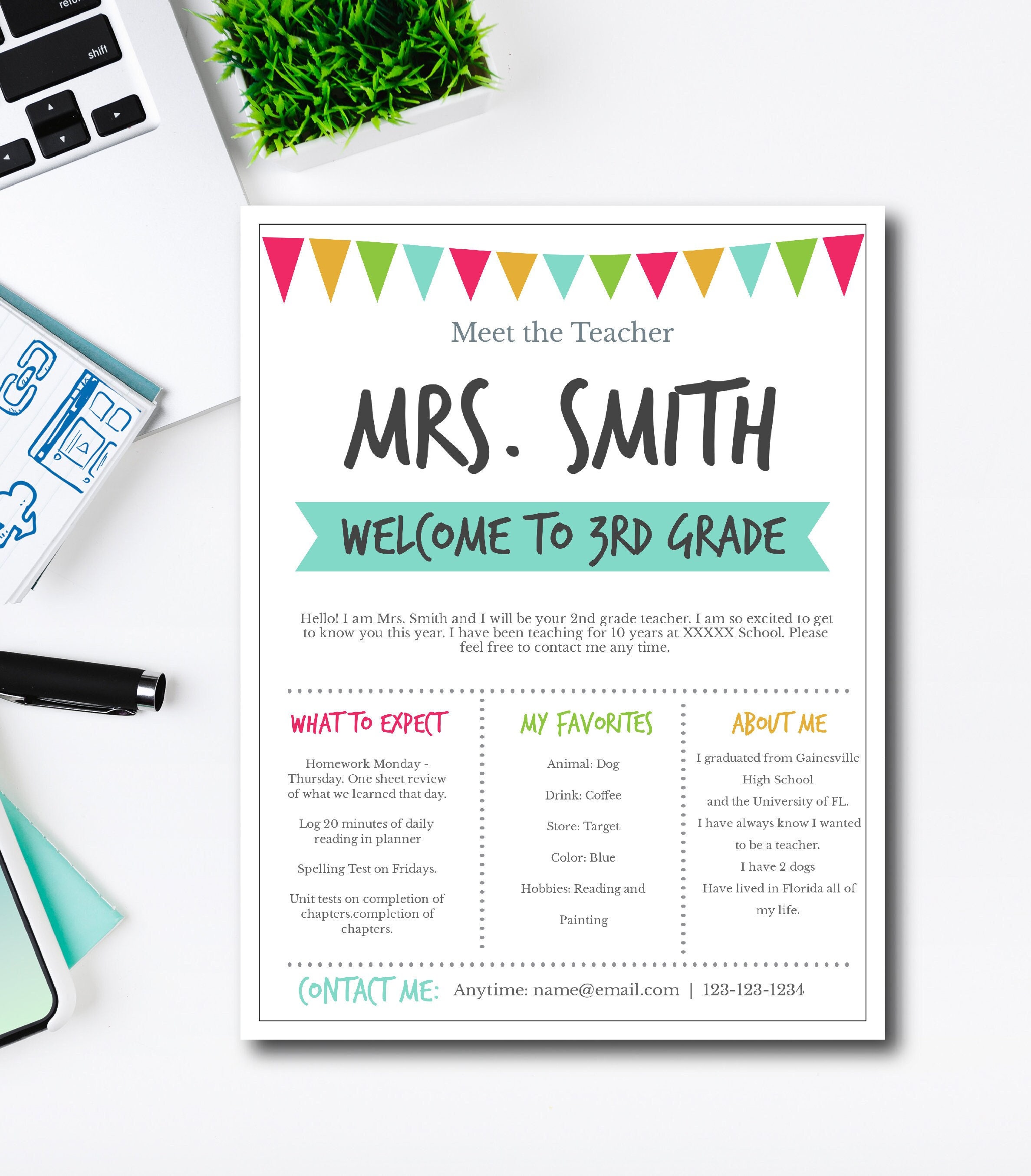 Editable Meet The Teacher Flyer Template About The Teacher Etsy