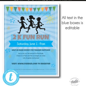 Fun Run Fundraiser Flyer Template | Fun Walk | 5k Run | 2k Walk | Jog a ...