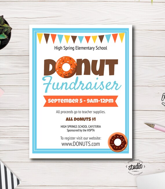 Fall Donut Fundraiser Flyer Template, Doughnut Sale, PTA, PTO, School ...