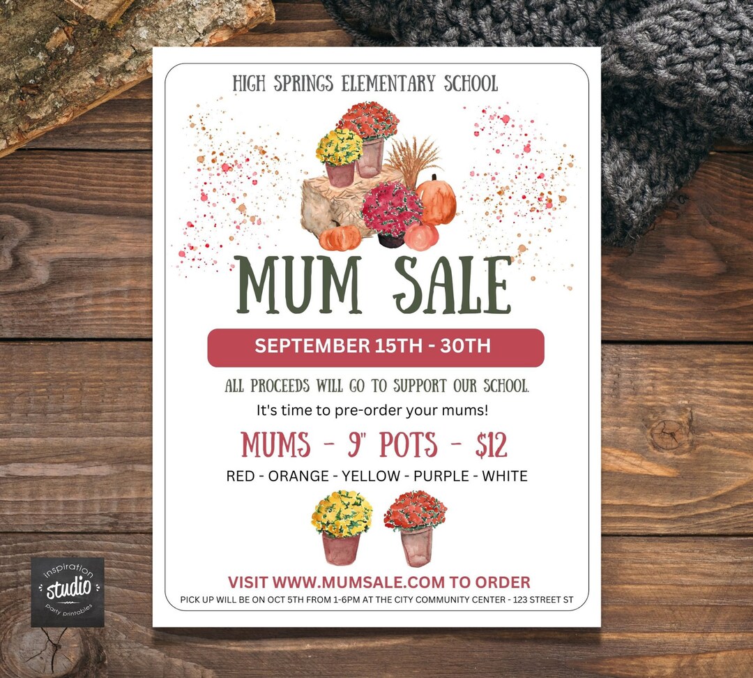 Fall Mum Sale Fundraiser Flyer Template, School Fundraiser Flyer, PTA ...