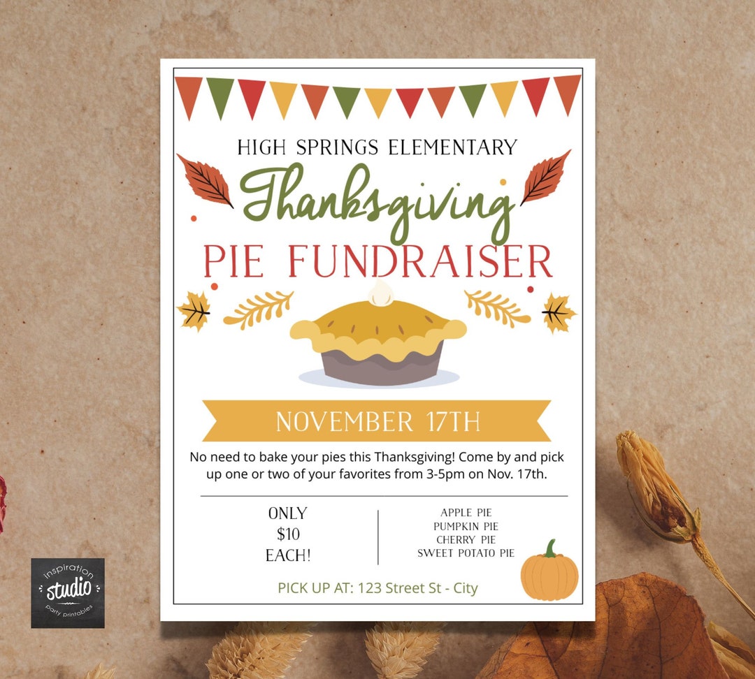 Thanksgiving Pie Fundraiser Flyer Template, Charity Event, PTA, PTO ...