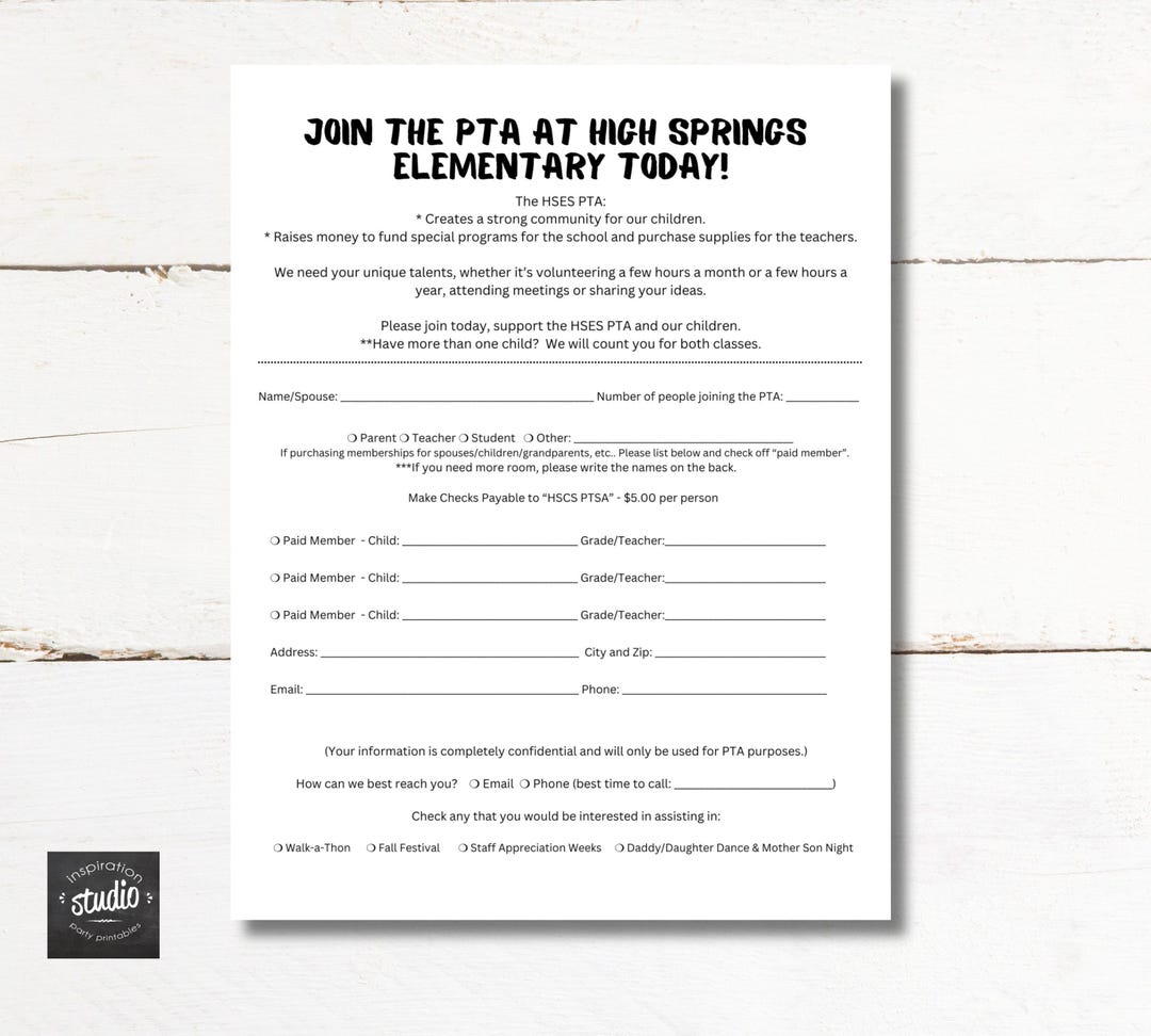 Easy-to-use PTA, PTO or PTSA Membership Form Printable Template ...