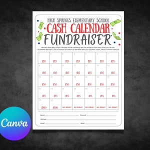 Cash Calendar Fundraiser Flyer Template, School, PTA, PTO, Community ...